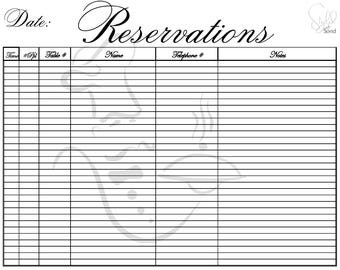 Printable Restaurant Reservations Log #3 - Etsy