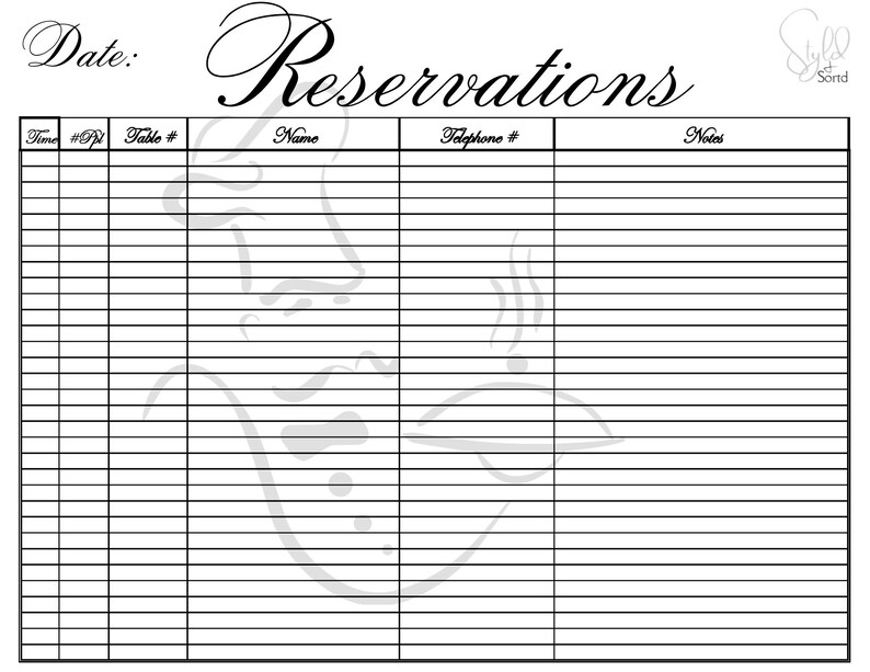 Printable Restaurant Reservations Log - Etsy