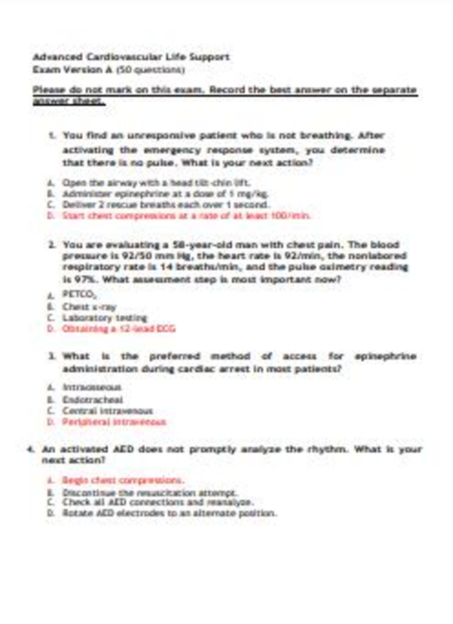 ACLS Exam Version C Advanced Cardiovascular Life Support Exam Version C ...
