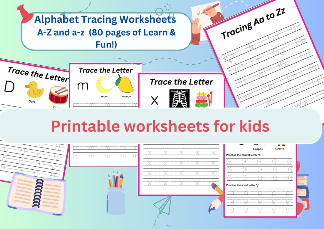 Alphabet Tracing Worksheets for Kids , A-Z Capital & Small Letters A-z ...