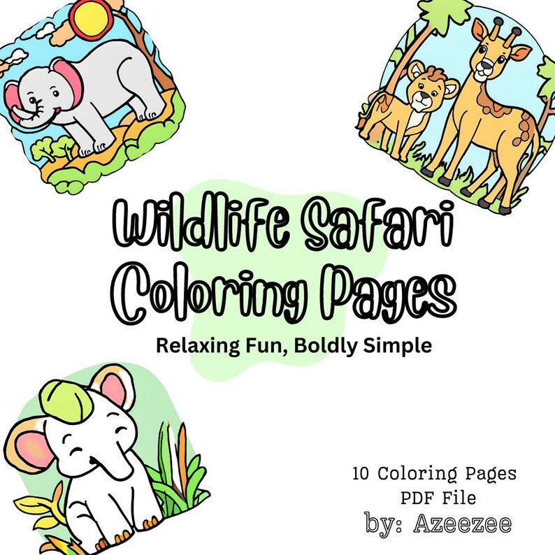 Safari Animal Coloring Pages for Kids Adults - Etsy