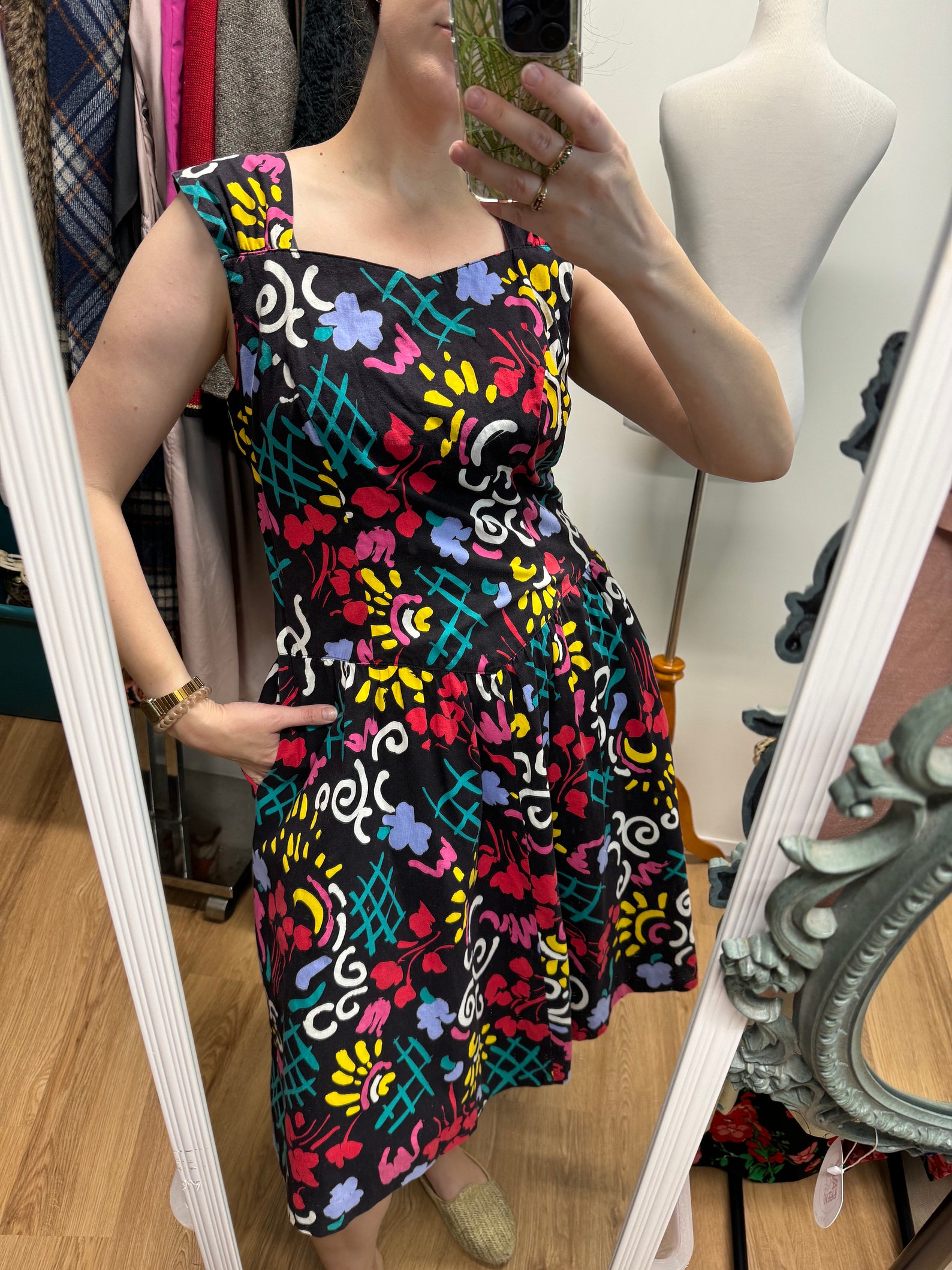 Vintage 80s Early 90s Cotton Sundress With Fun Print and Oversized Bow ...