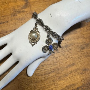 Vintage 60s 70s Silver Charm Bracelet With Ornate Clover Design and ...