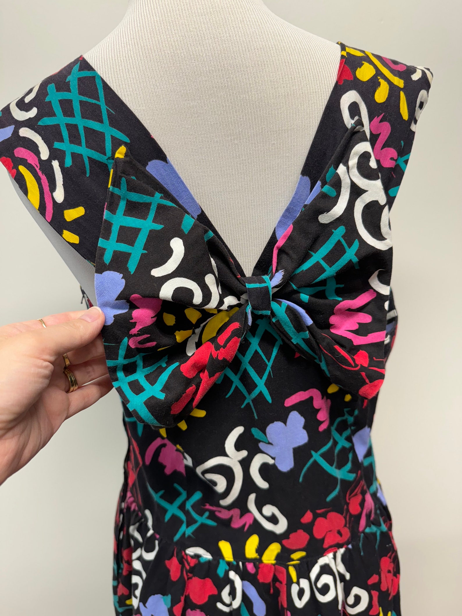 Vintage 80s Early 90s Cotton Sundress With Fun Print and Oversized Bow ...