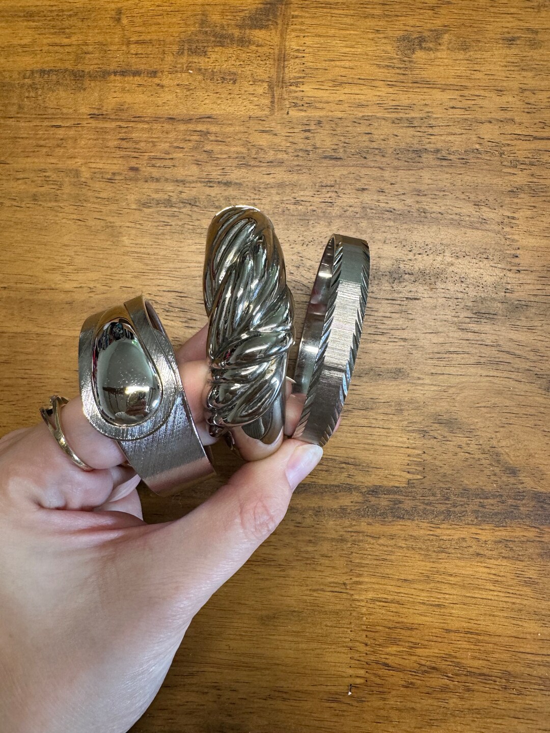 Vintage 70s 80s Silver Tone Metal Set of Three Bangle Bracelets Instant ...