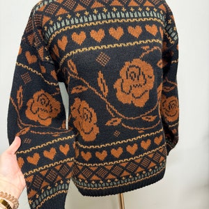 Vintage 80s 90s Cozy Pullover Sweater With Roses and Hearts Design ...