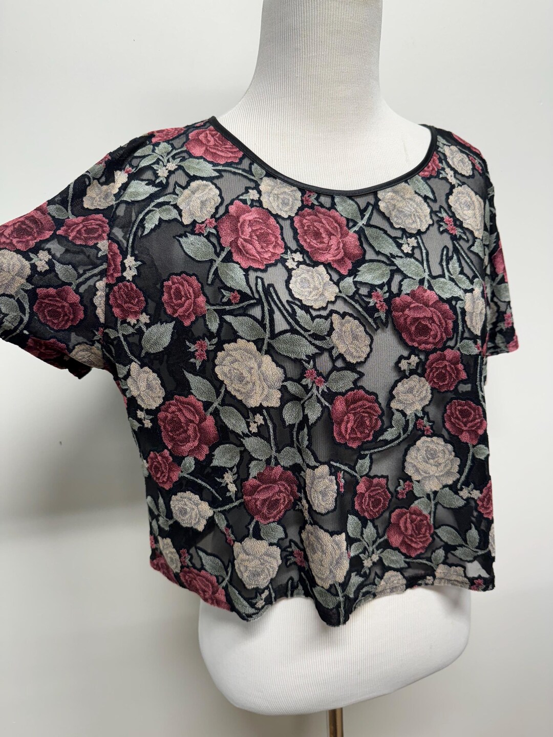 Vintage 90s Y2K Dark Floral Roses Cropped Burn Out Sheer Top Goth Style ...