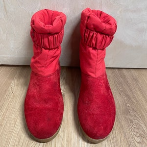 Vintage 80s Puffy Suede Snow Bunny Boots Bright Red Cozy Bootie - Etsy