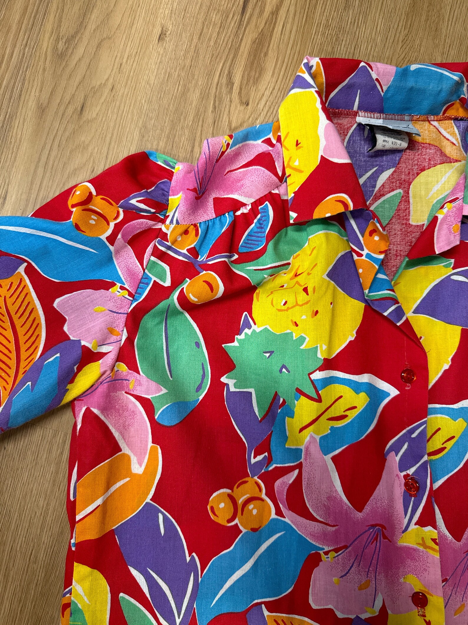 Vintage 80s 90s Super Bright Tropical Floral and Pineapple Blouse or ...