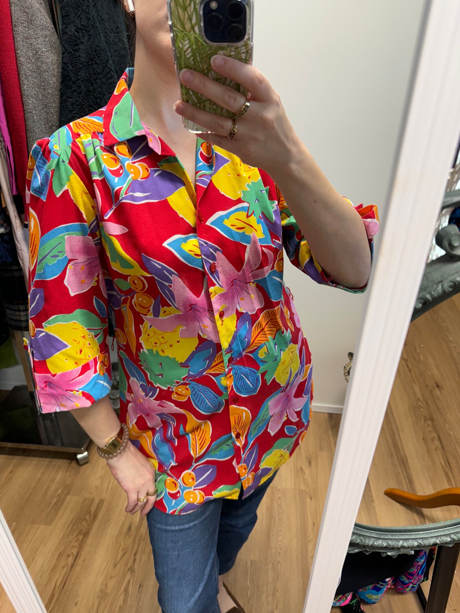 Vintage 80s 90s Super Bright Tropical Floral and Pineapple Blouse or ...