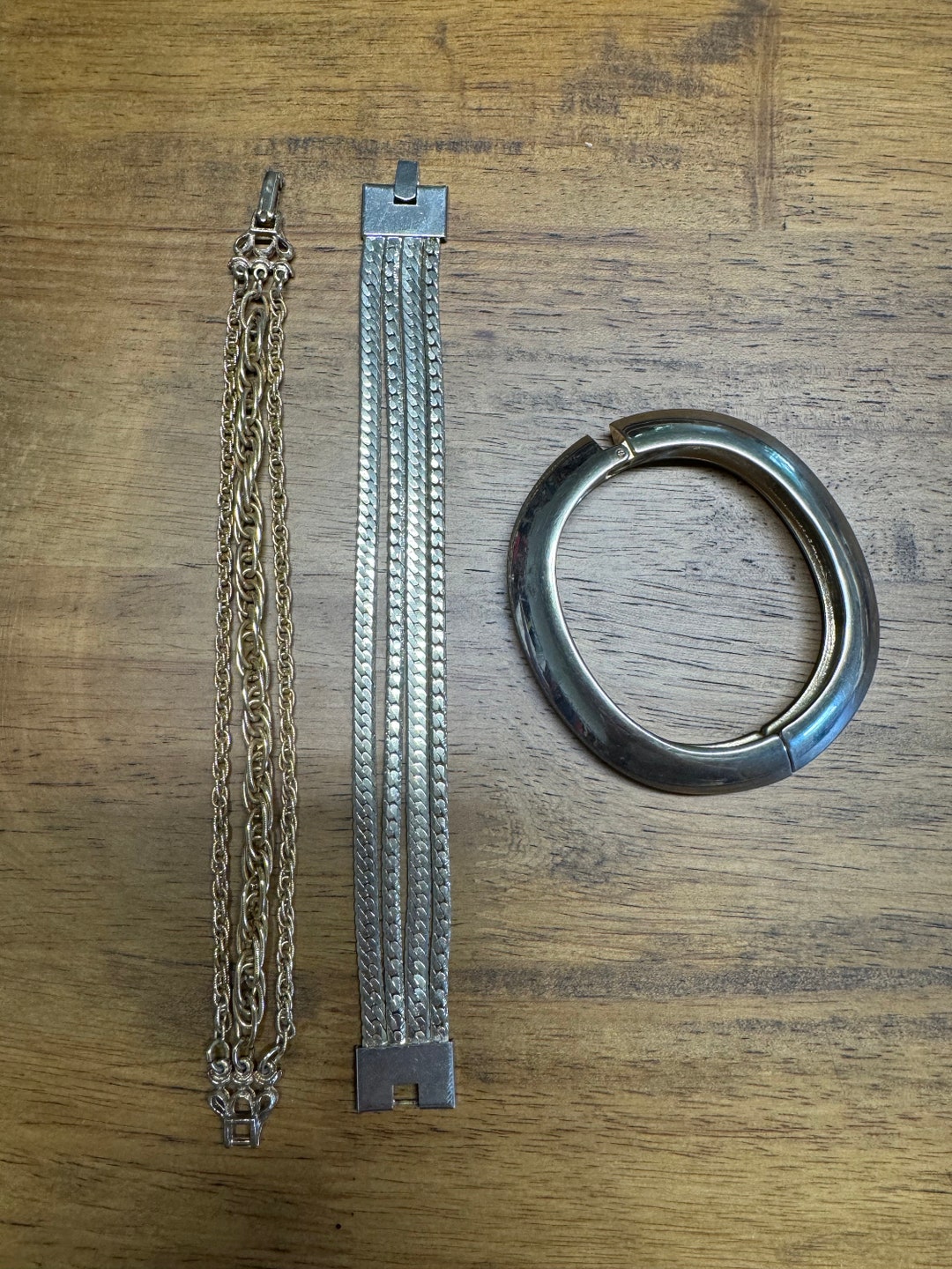 Vintage 70s 80s Gold Tone Metal Set of Three Bracelets Instant ...