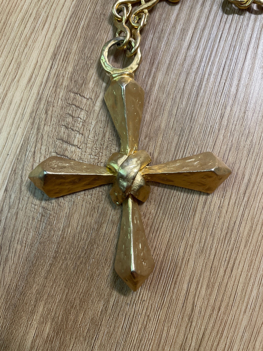 Vintage 60s 70s Huge Chunky Cross Statement Necklace Matte Gold ...
