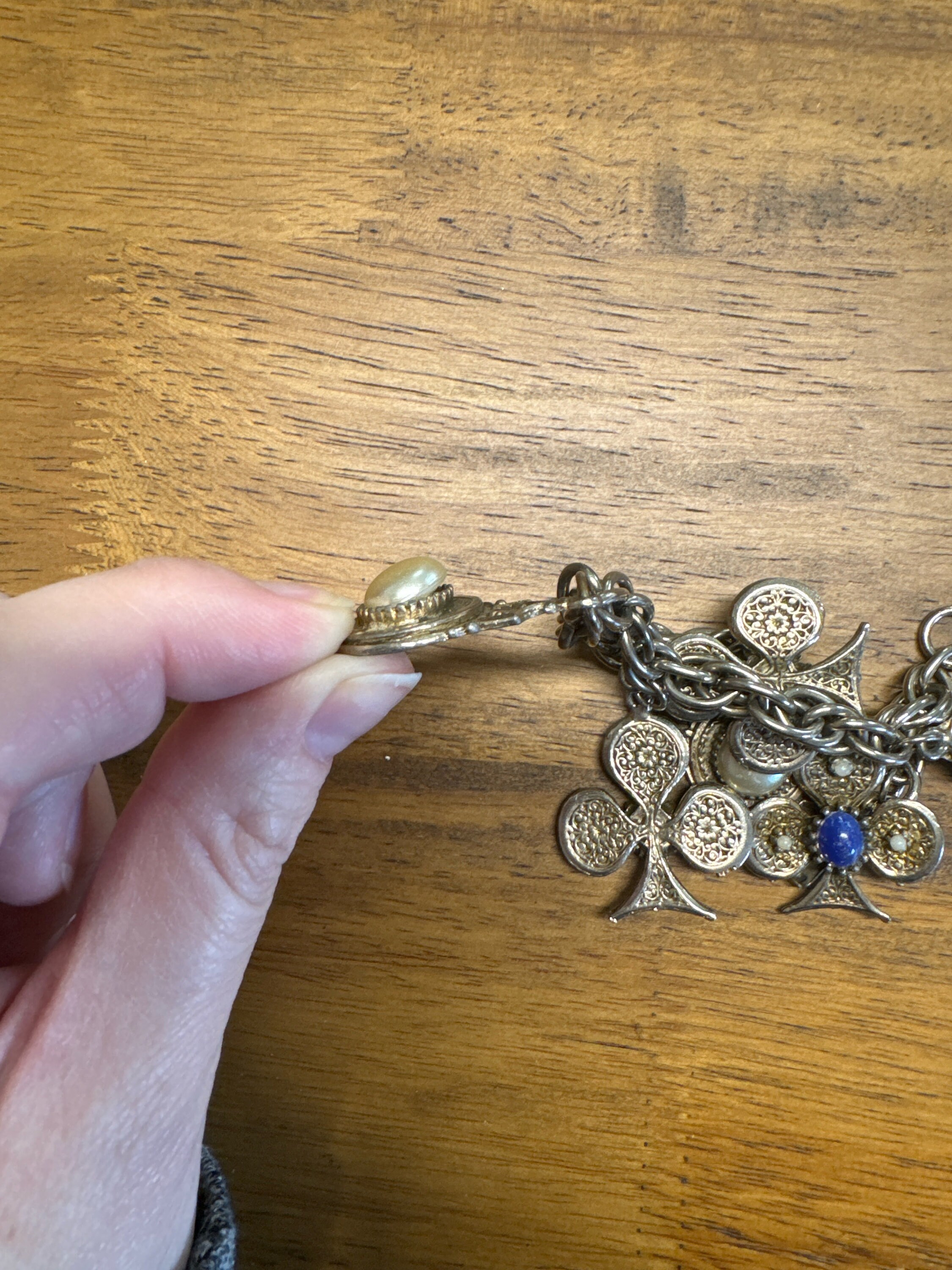 Vintage 60s 70s Silver Charm Bracelet With Ornate Clover Design and ...