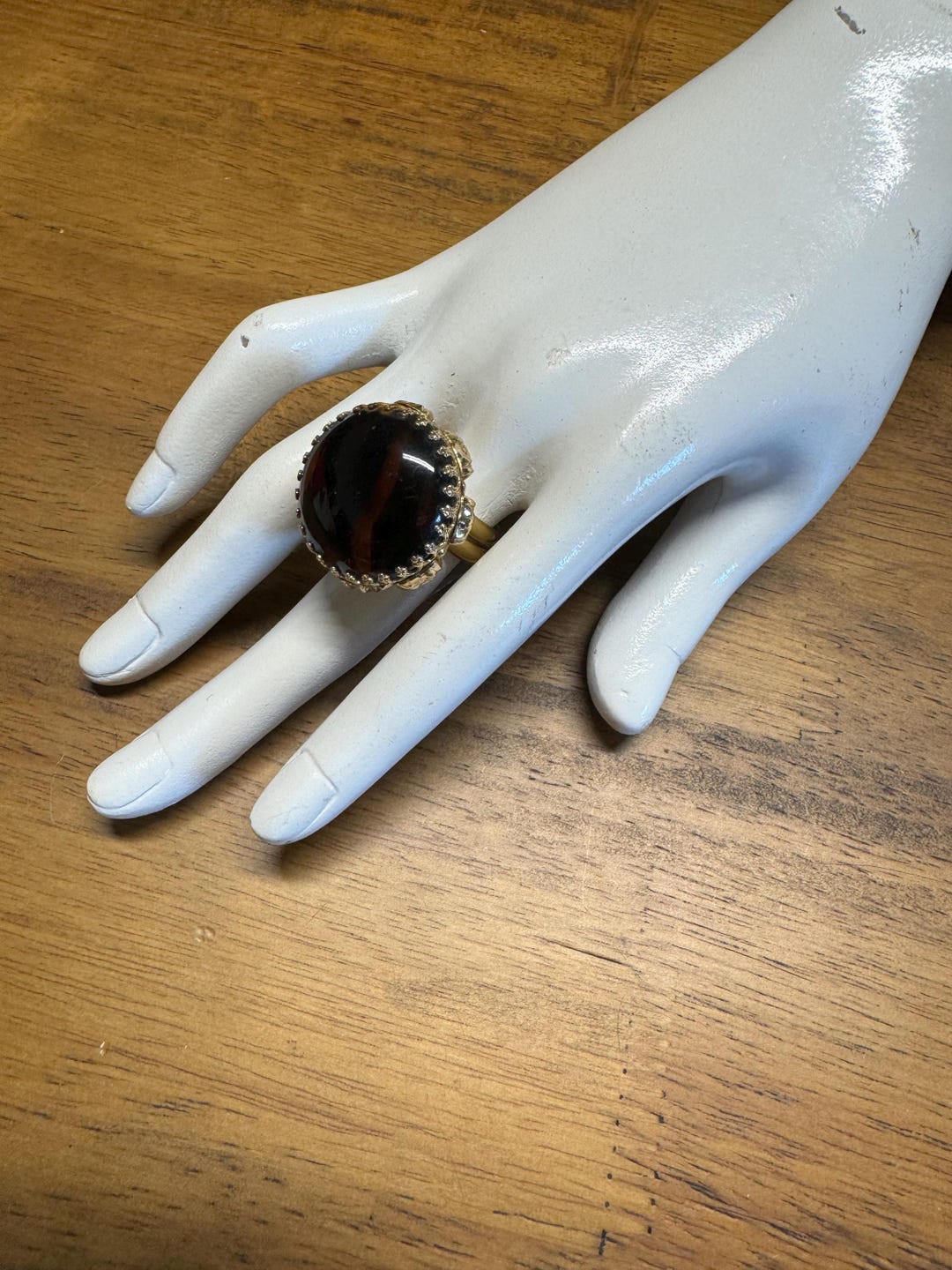 Vintage 60s 70s Gold Extra Large Cocktail Ring Tigers Eye Cabochon ...