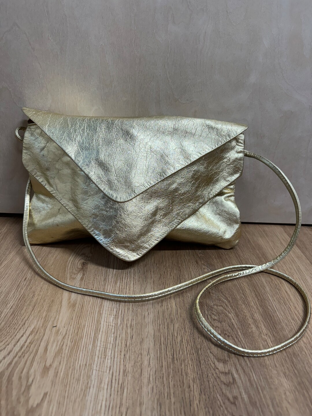Vintage 70s Early 80s Metallic Gold Extra Long Strap Purse Disco Bag ...