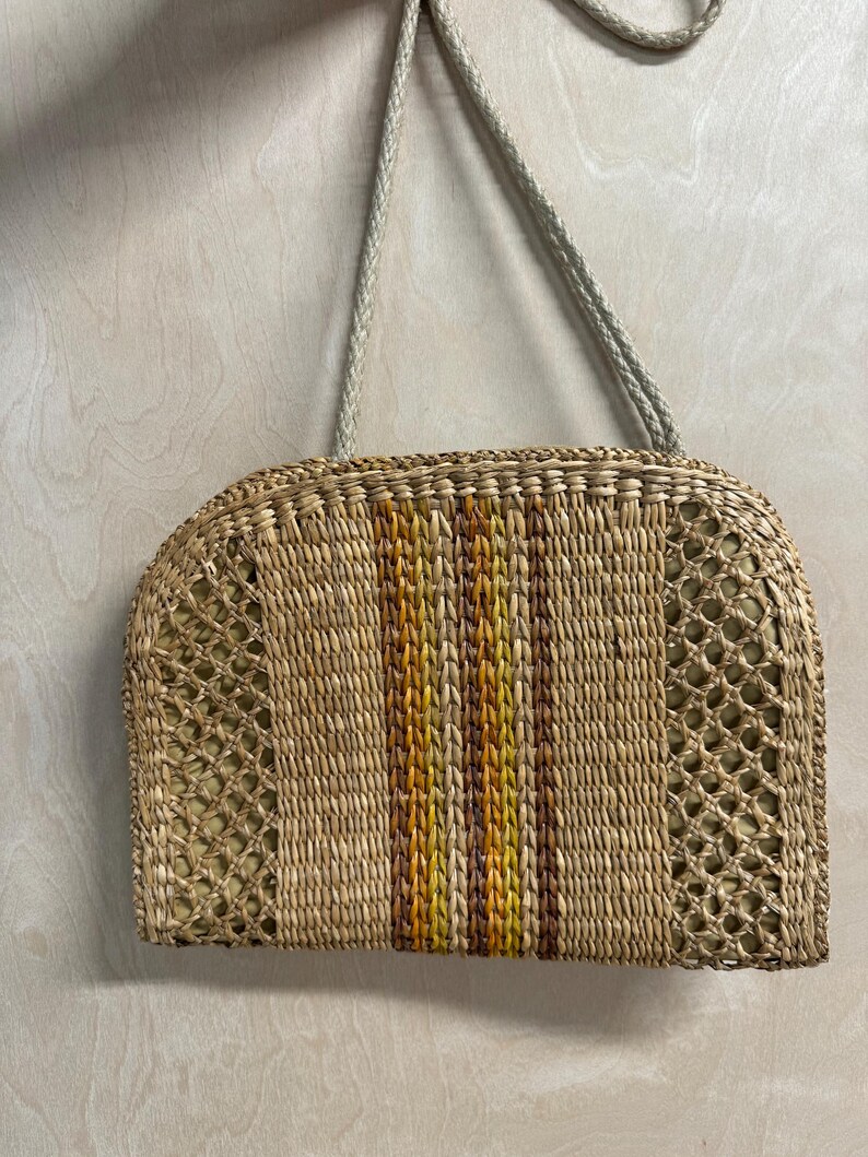 Vintage 70s Early 80s Woven Straw Purse Wicker Purse Colored Straw Bag ...