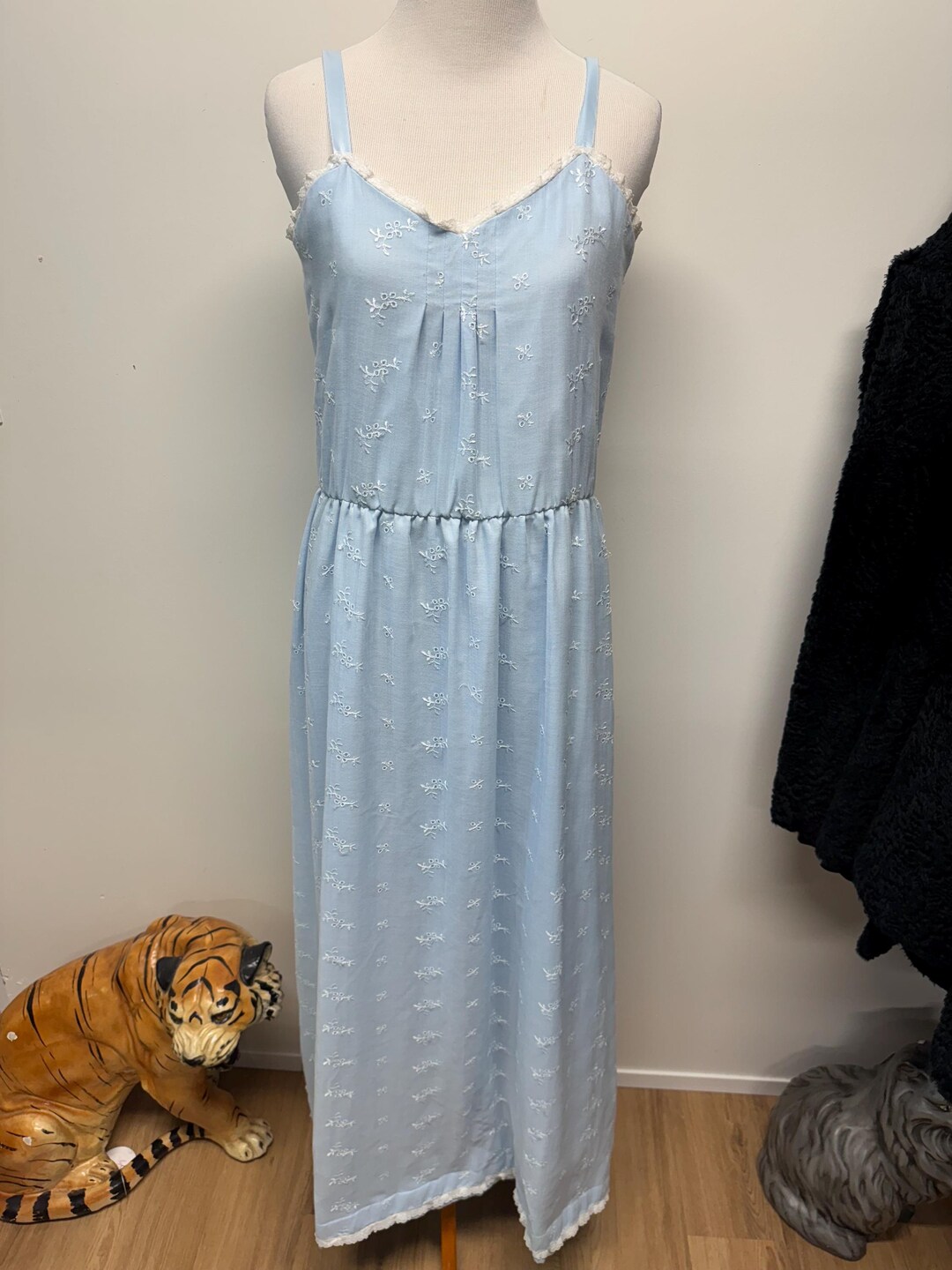 Vintage 70s Maxi Sun Dress With Eyelet Embroidery Ribbon Spaghetti ...