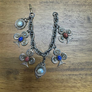 Vintage 60s 70s Silver Charm Bracelet With Ornate Clover Design and ...