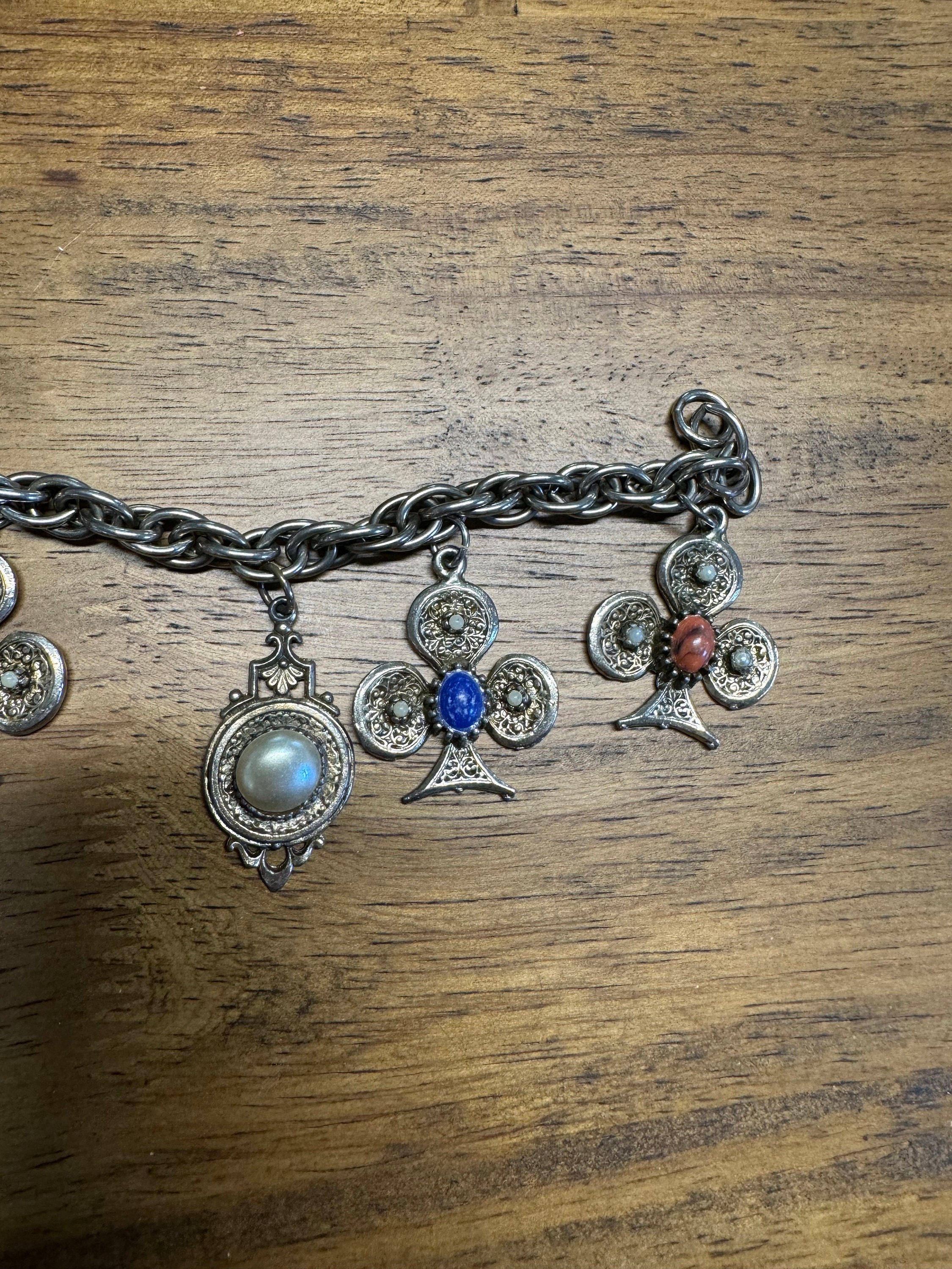 Vintage 60s 70s Silver Charm Bracelet With Ornate Clover Design and ...