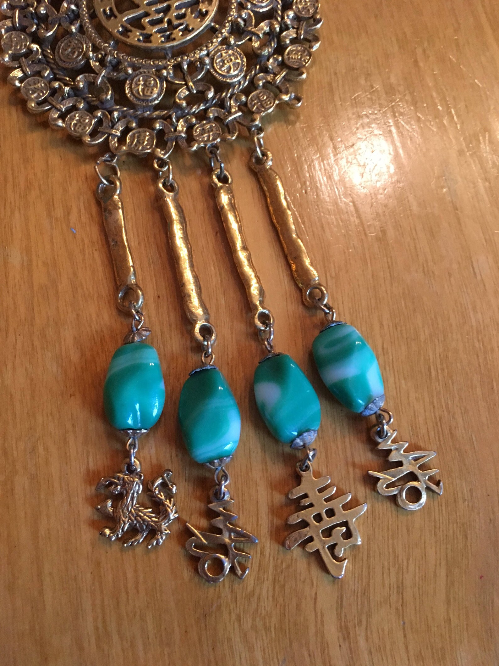 Vintage 60s Chinese Character and Dragon Huge Statement Necklace With ...
