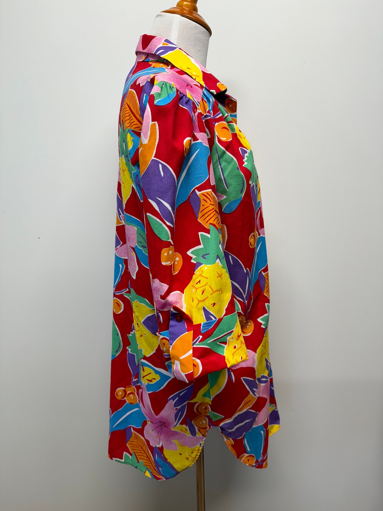 Vintage 80s 90s Super Bright Tropical Floral and Pineapple Blouse or ...