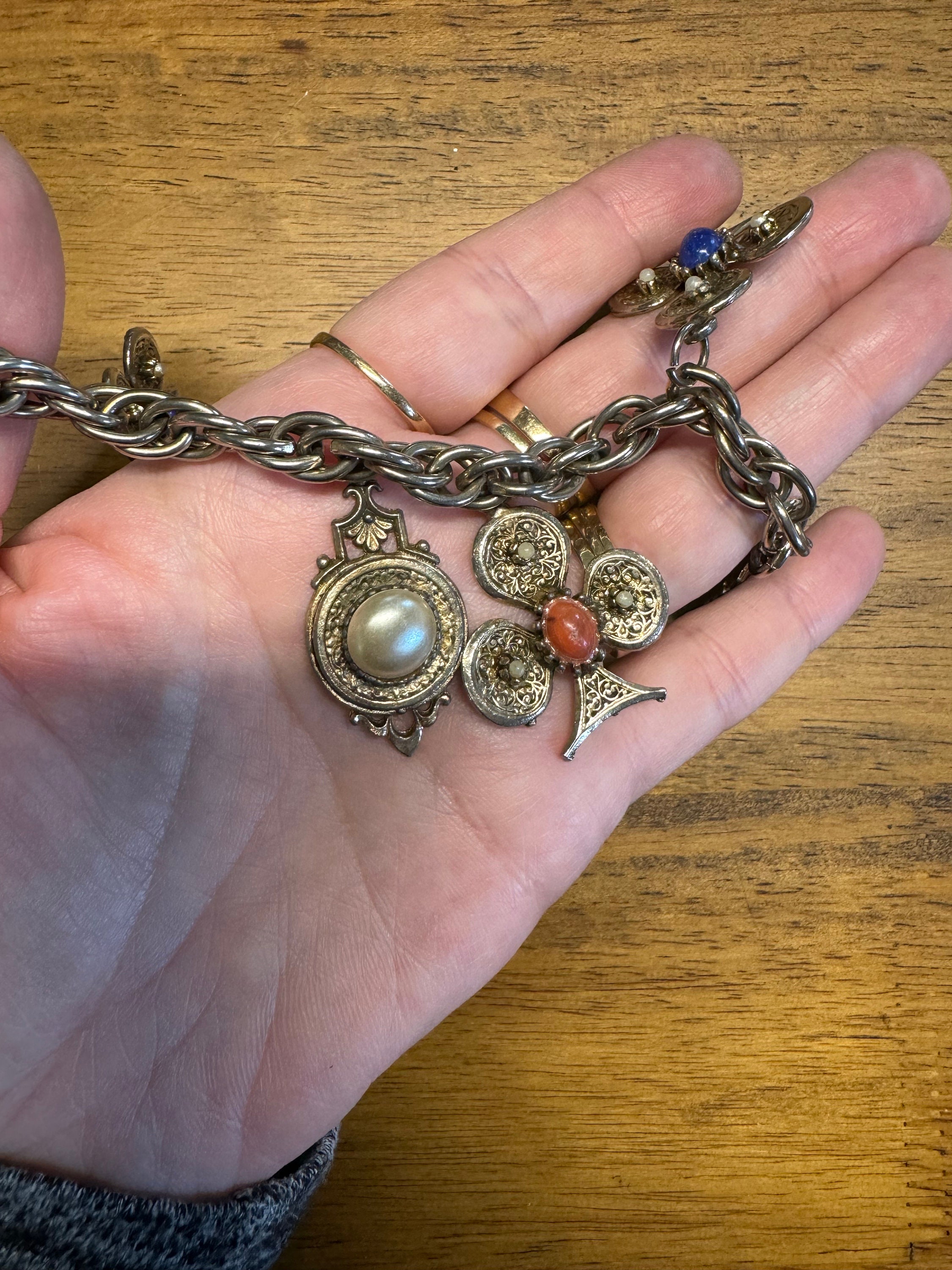 Vintage 60s 70s Silver Charm Bracelet With Ornate Clover Design and ...