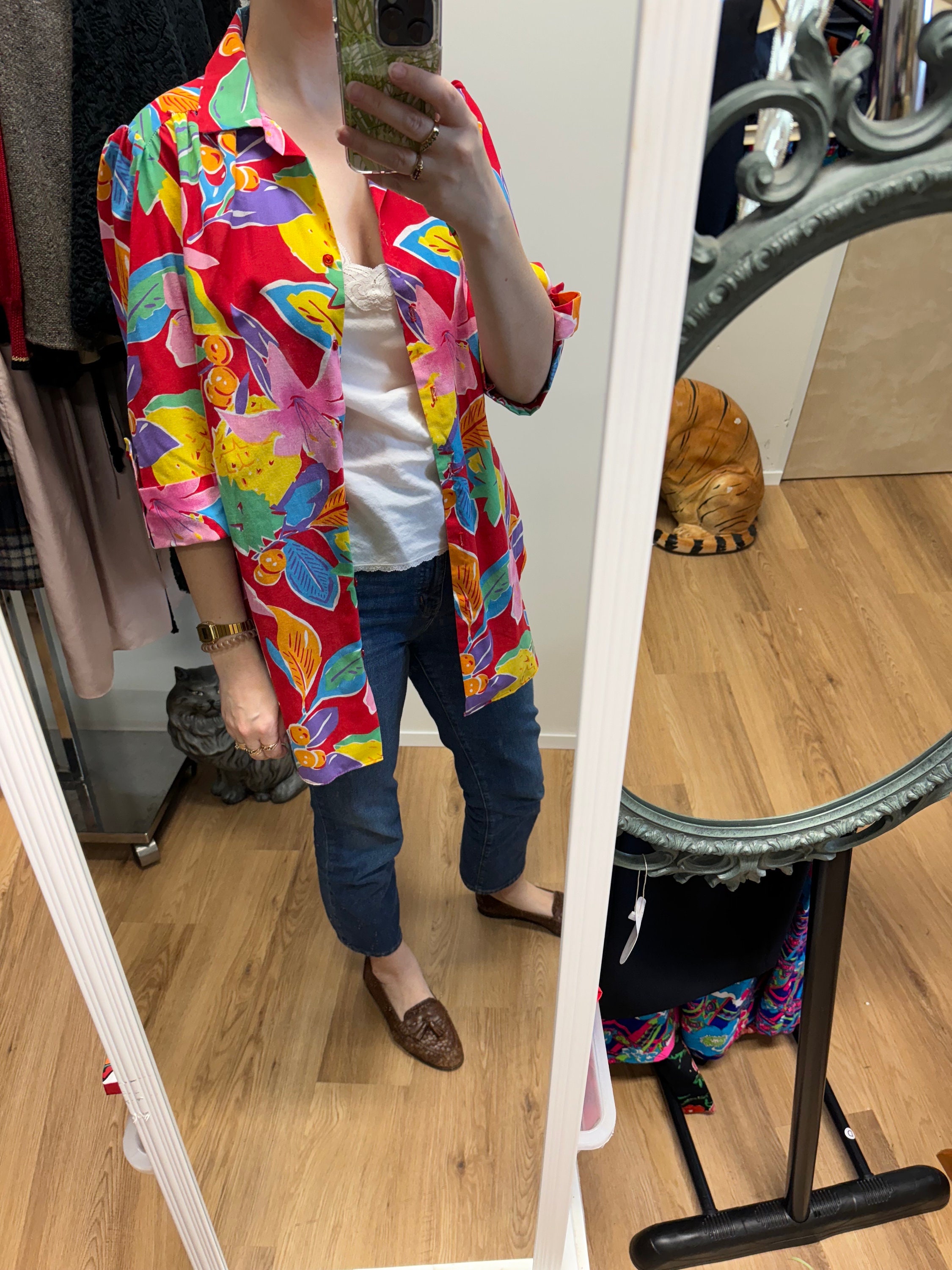 Vintage 80s 90s Super Bright Tropical Floral and Pineapple Blouse or ...
