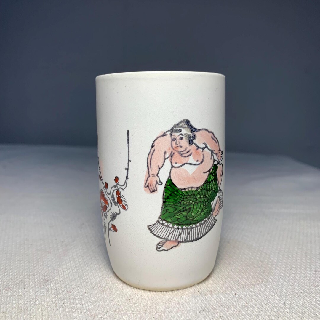 Vintage Japanese Tea Cup: Hand-painted Sumo Wrestler Ceramic Cup, 1980s ...
