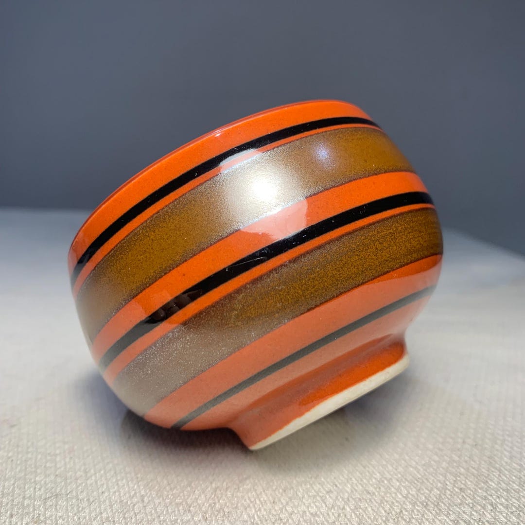 160ml - 1980s Japanese Horizontal Round Stripe Classic Shaped Ceramic ...