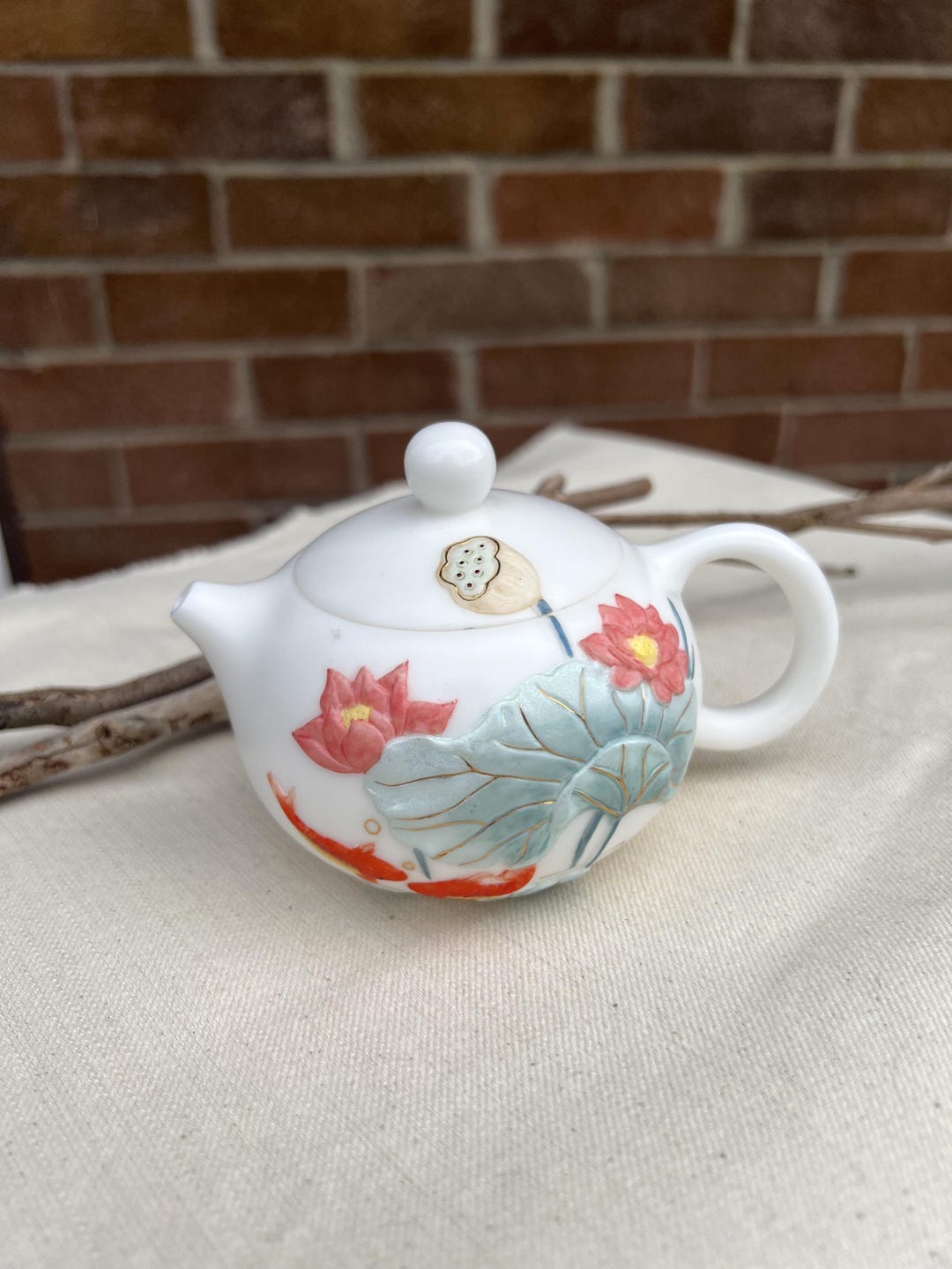 160ml Handmade Chinese Kaolin White Clay Colorful 3D Lotus Ceramic ...