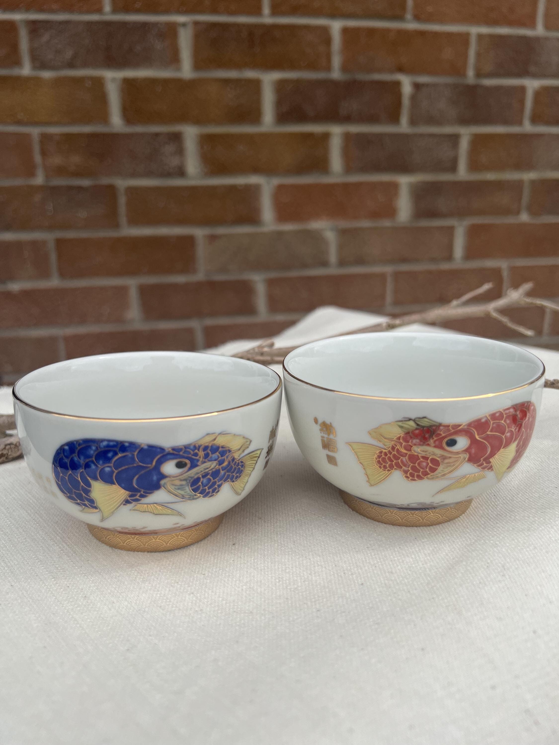 100ml Hand-painted Red & Blue Koi Fish White Ceramic Tea Cup With ...