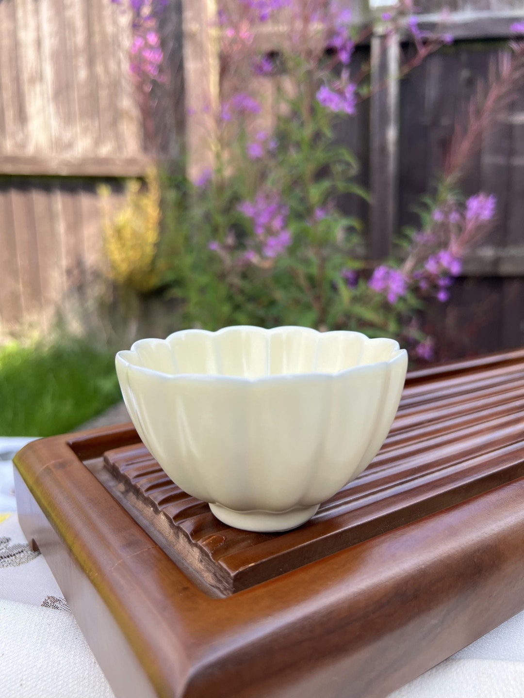 Handmade Pale Yellow Ru Ware Ceramic Chrysanthemum Tea Cup / Coffee Cup ...