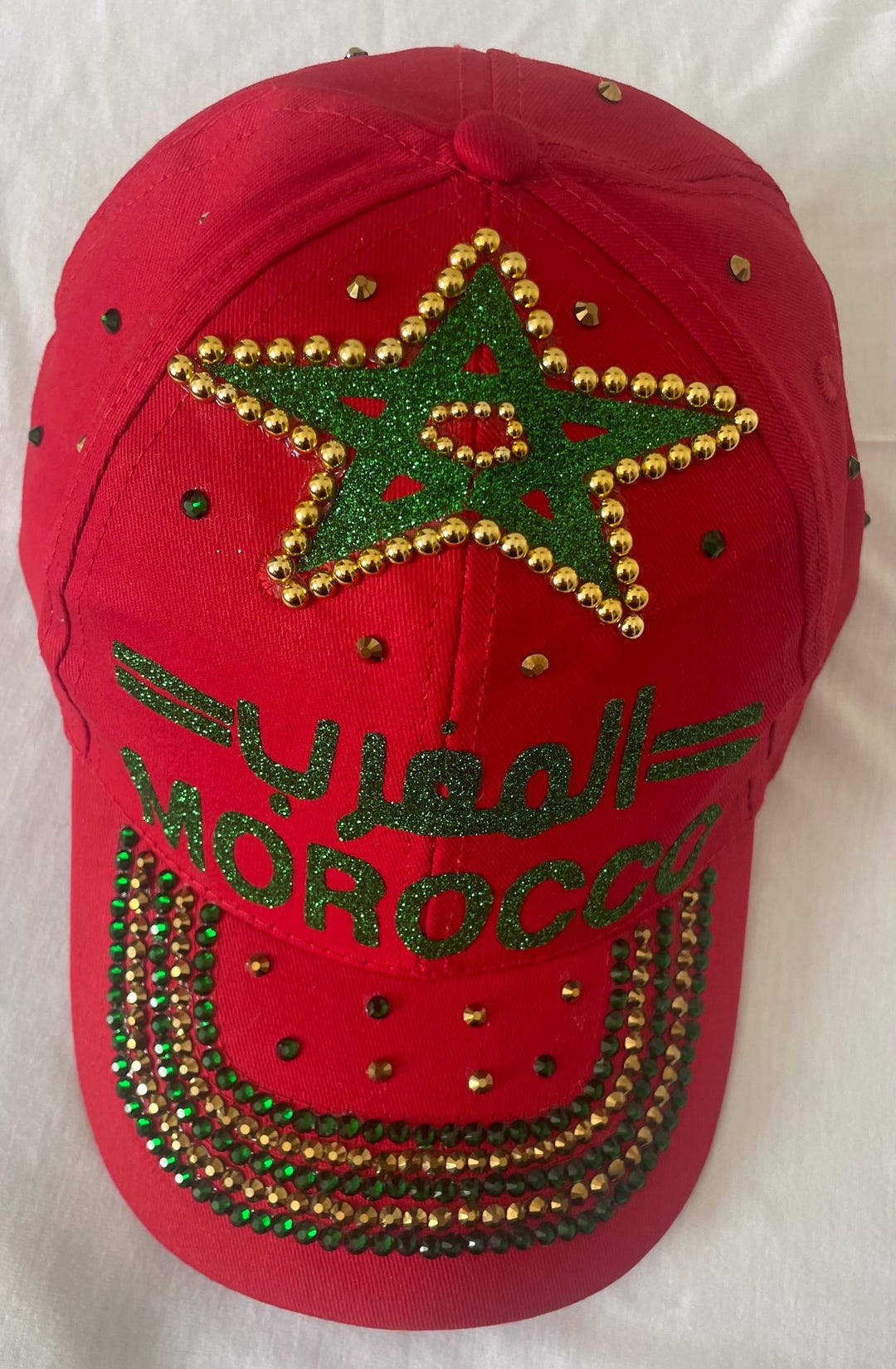 Red Morocco Baseball Cap With Rhinestones – Moroccan Star Hat, Sparkly ...