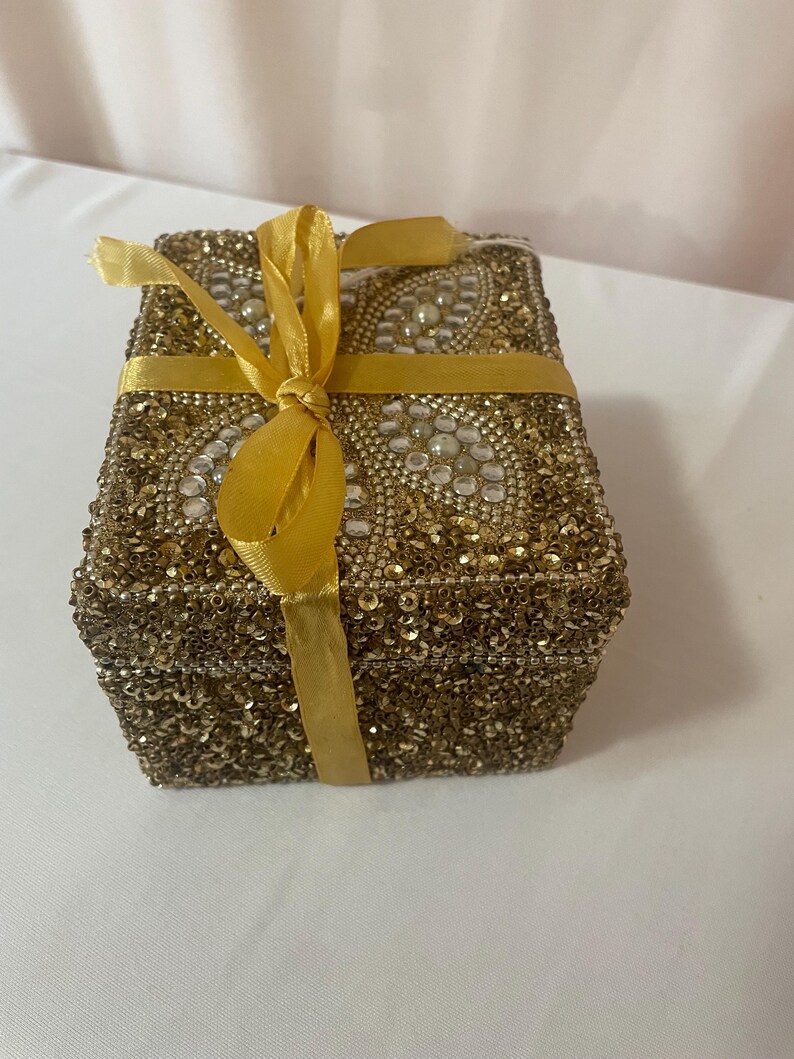 Handcrafted Gold Beaded Jewelry Box – Decorative Keepsake Gift Box With ...