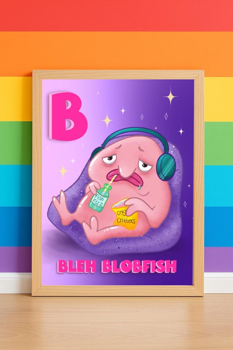 Bleh Blobfish Art Print – Funny Mental Health Poster, Kawaii ...