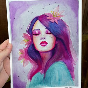 Original Watercolour Painting Pink Girl - Etsy