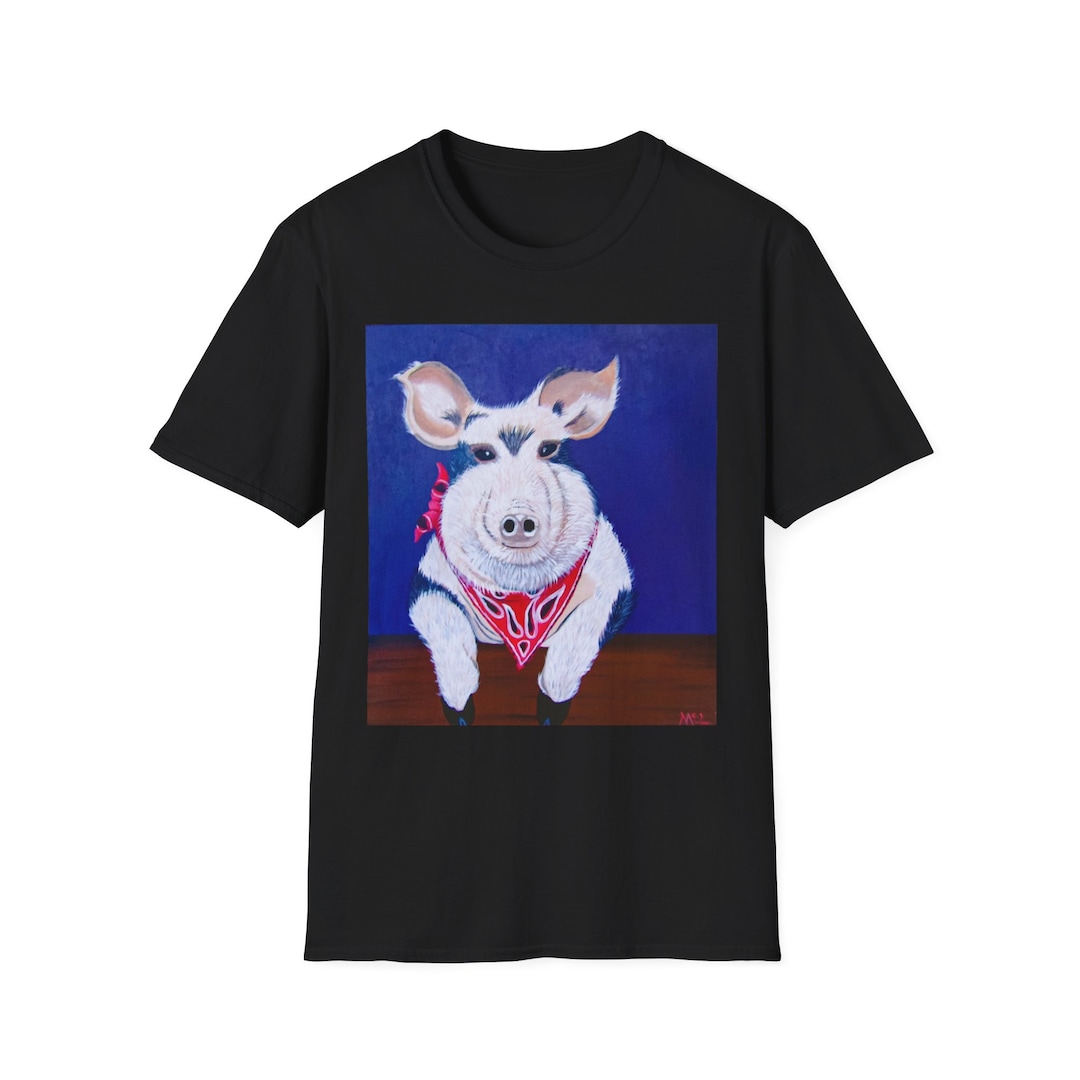 Crew Neck Tee, Short Sleeve Tee, Pig Art Tee, Funny Pig Tee, Cute Pig ...