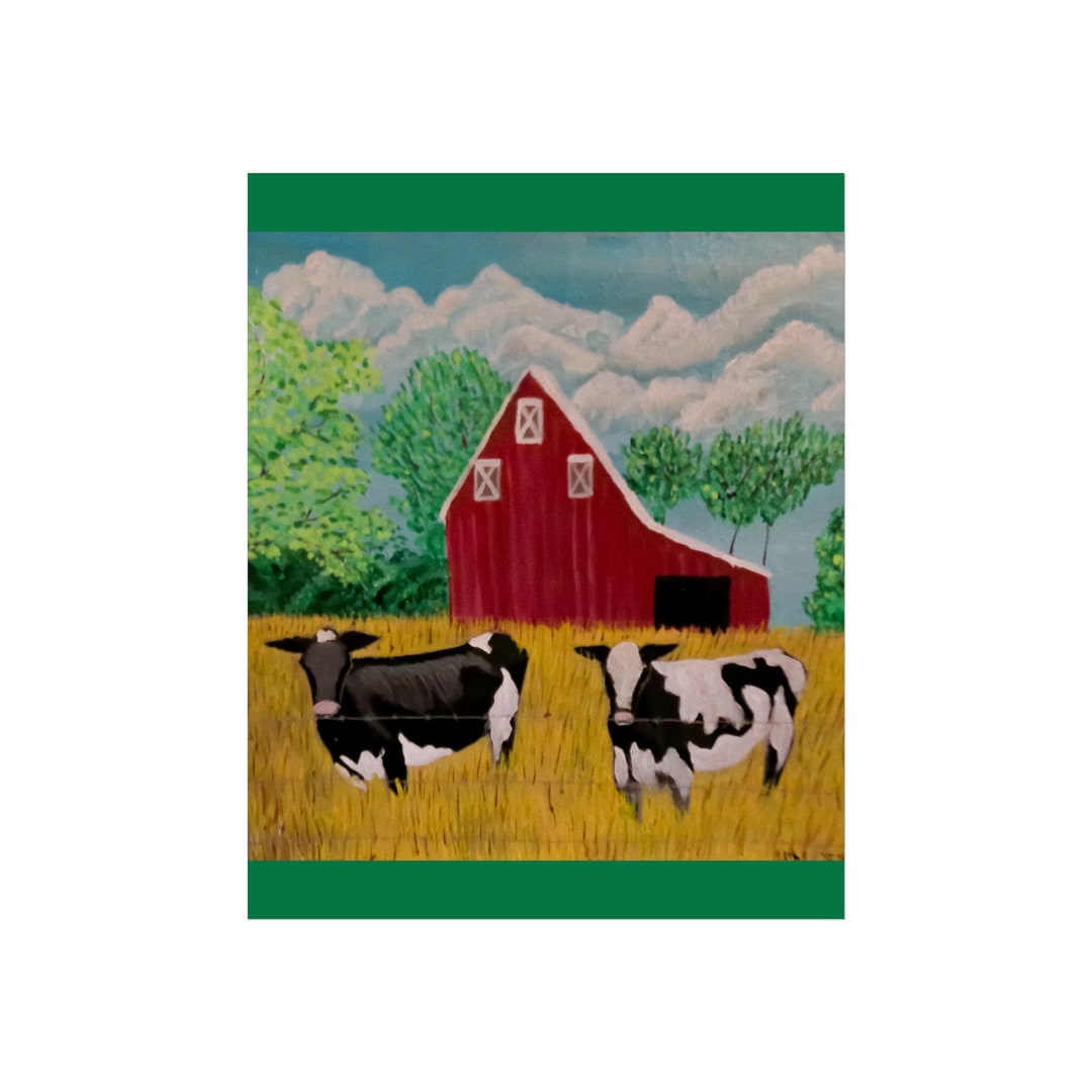 Spotted Cow Art Prints, Spotted Cow Wall Art, Farm Scene Art Prints ...
