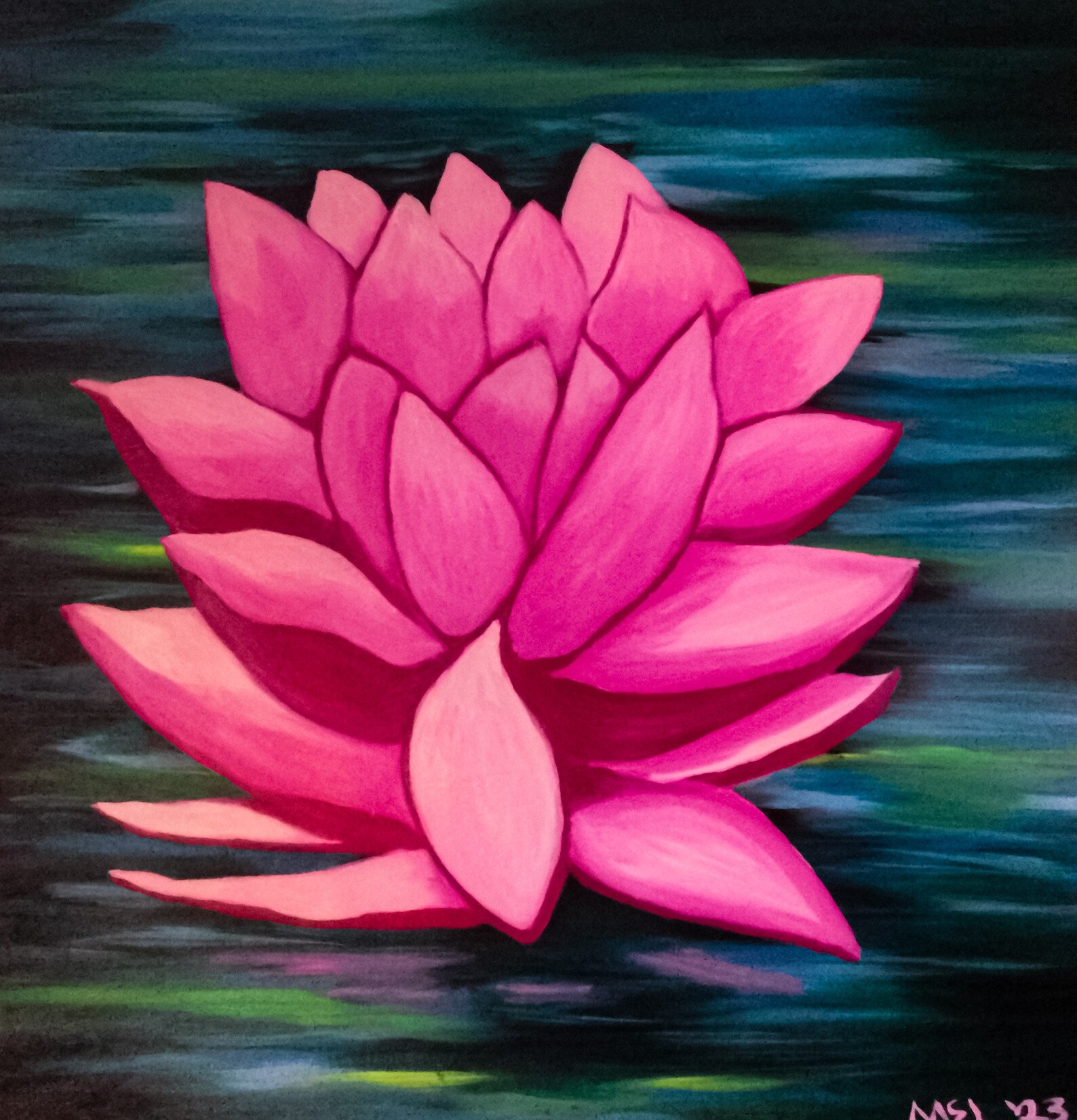 Original Pink Lotus Flower Canvas, Original Lotus Flower Art, Original ...