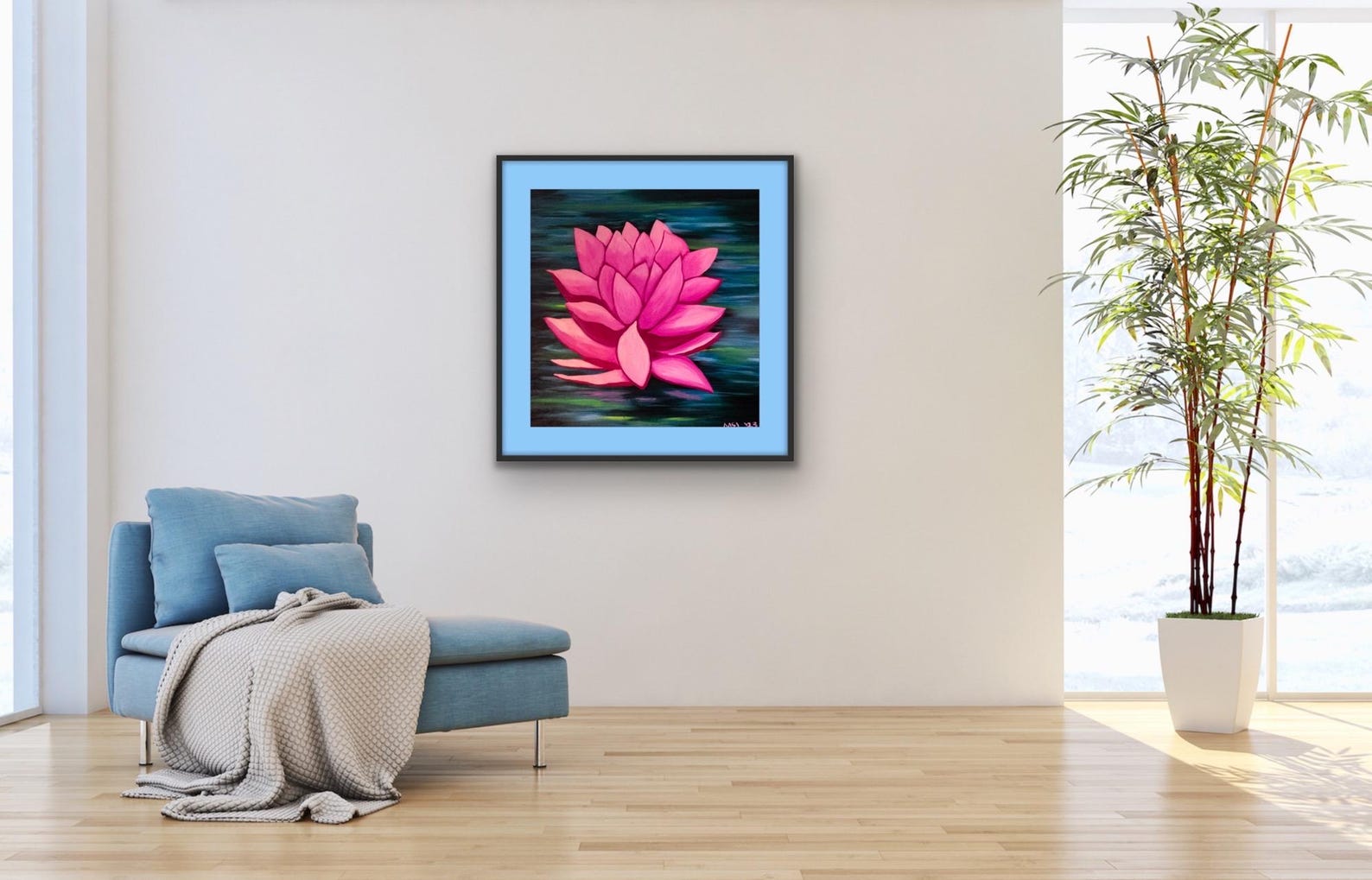 Original Pink Lotus Flower Canvas, Original Lotus Flower Art, Original ...