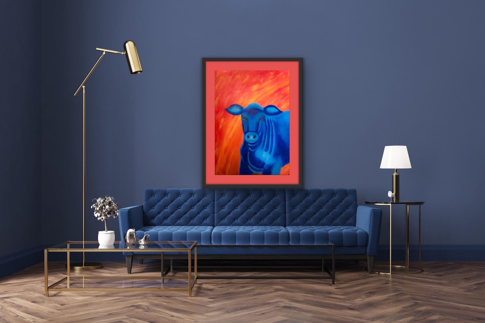 Original Abstract Blue Cow Painting, Original Abstract Blue Cow Canvas ...