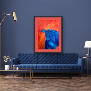 Original Abstract Blue Cow Painting, Original Abstract Blue Cow Canvas ...