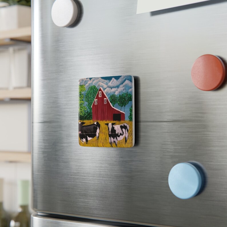Spotted Cow Art Magnet, Farm Scene Refrigerator Magnet, Spotted Cow ...