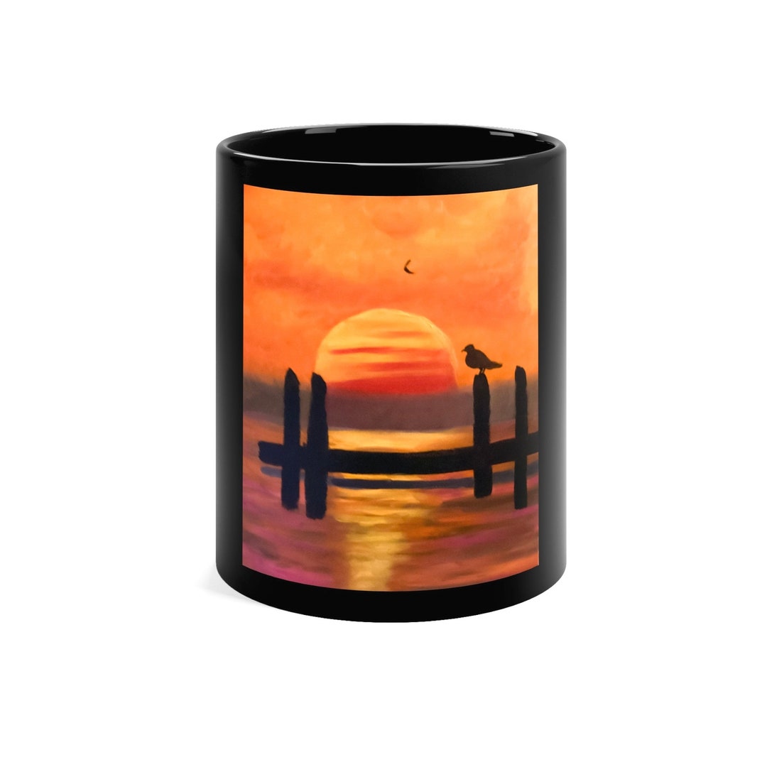 Ceramic, Sunset Art Mug, Coastal Art Mug, Florida Art Mug, Orange ...