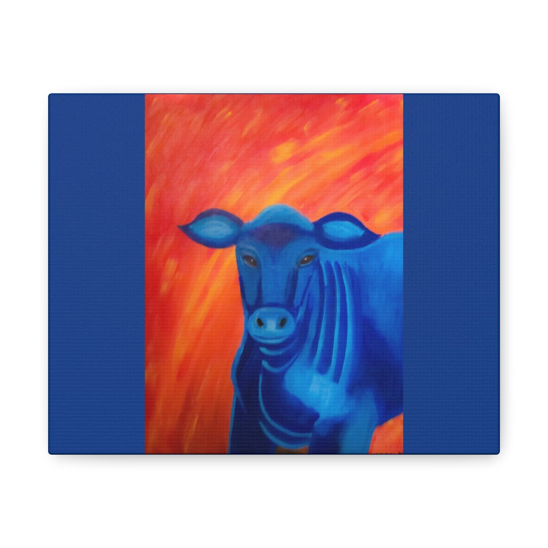 Unique Abstract Blue Cow Canvas, Abstract Blue Cow Painting, Abstract ...