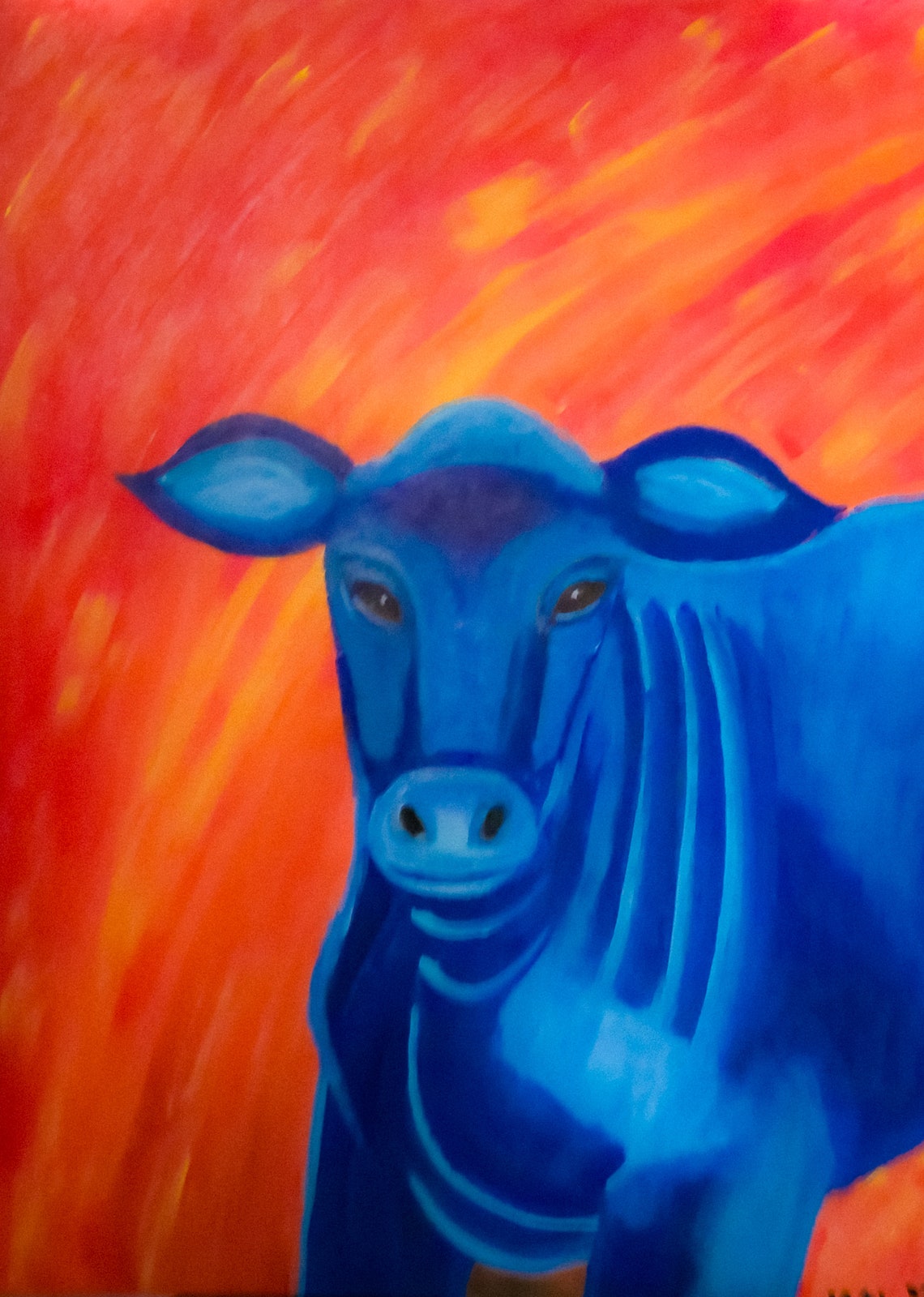 Original Abstract Blue Cow Painting, Original Abstract Blue Cow Canvas ...