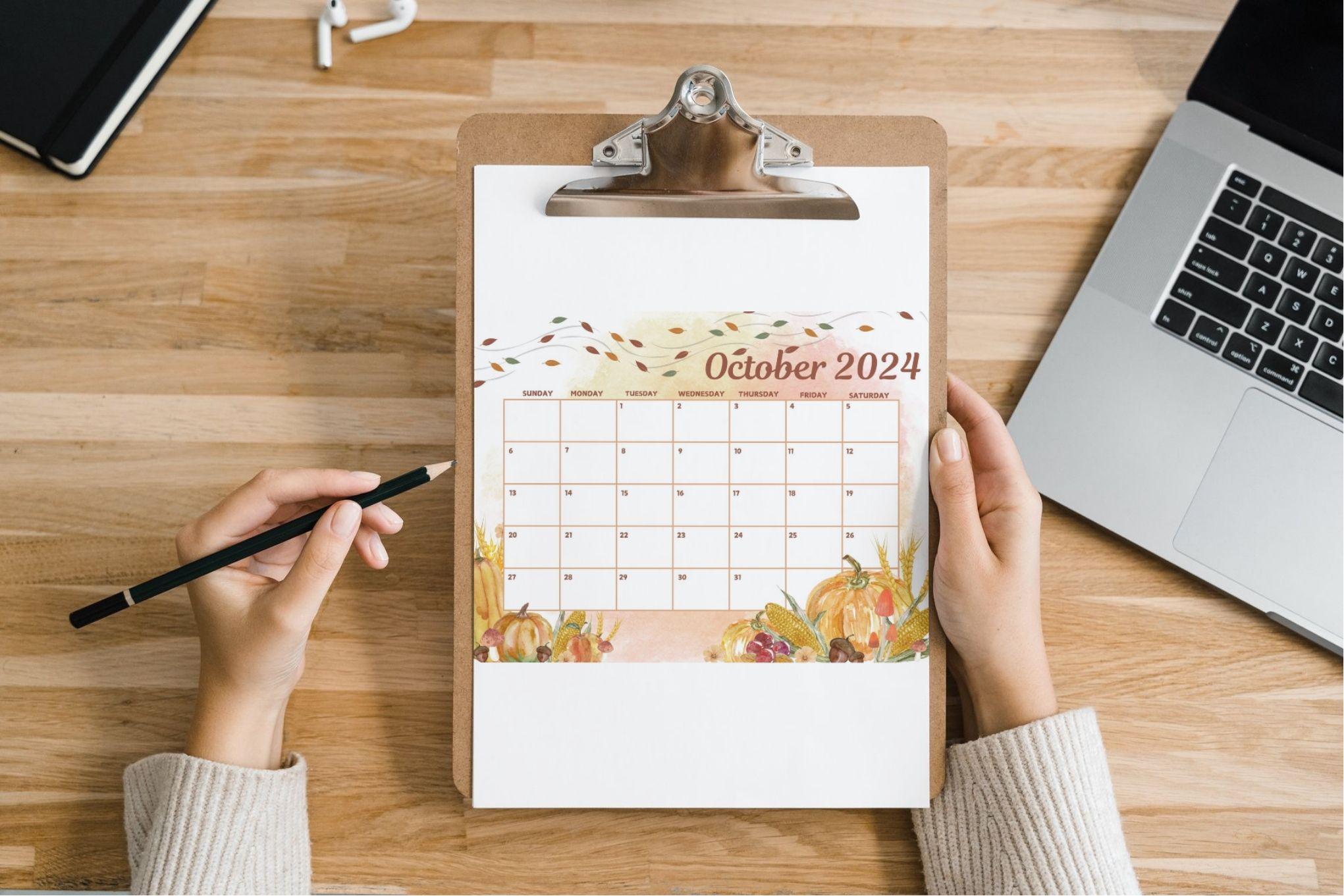 EDITABLE, Digital-printable October 2024 Calendar. Fall-themed, Harvest ...