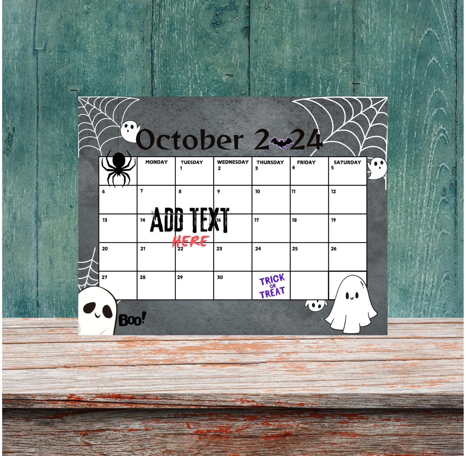 EDITABLE, Digital-printable October Halloween 2024 Ghost Calendar - Etsy