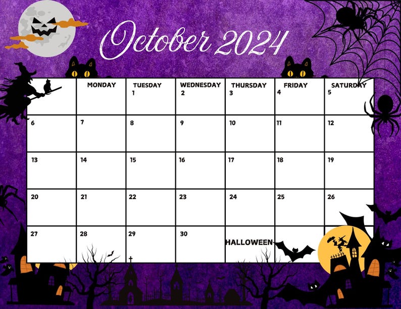 EDITABLE, Digital October 2024 Calendar Halloween Themed - Etsy UK