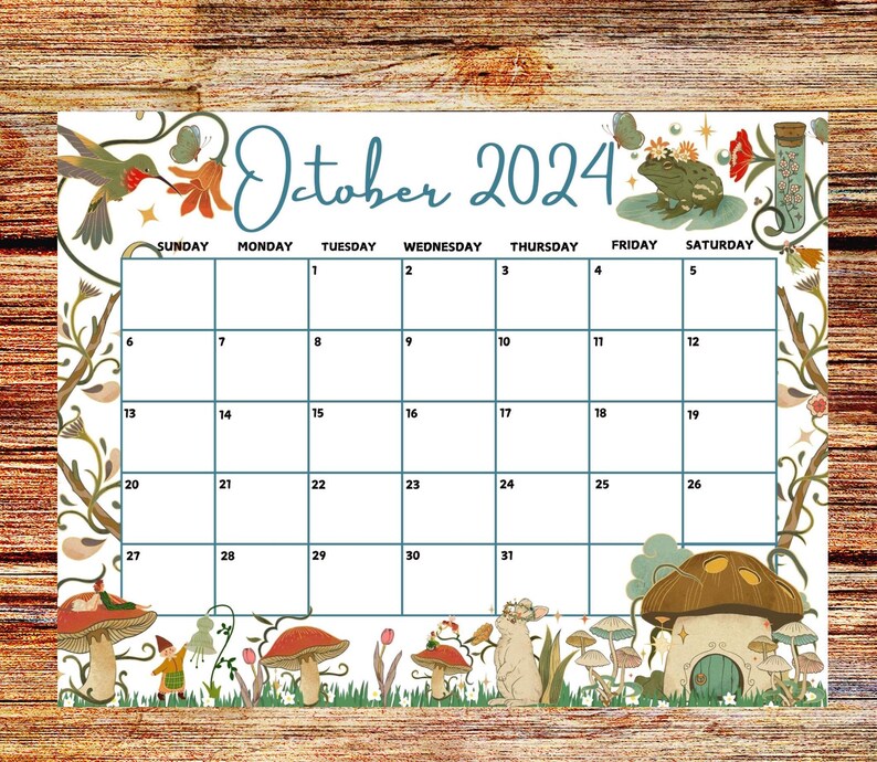 EDITABLE, Digital-printable October 2024 Calendar. Cute Fairy and ...